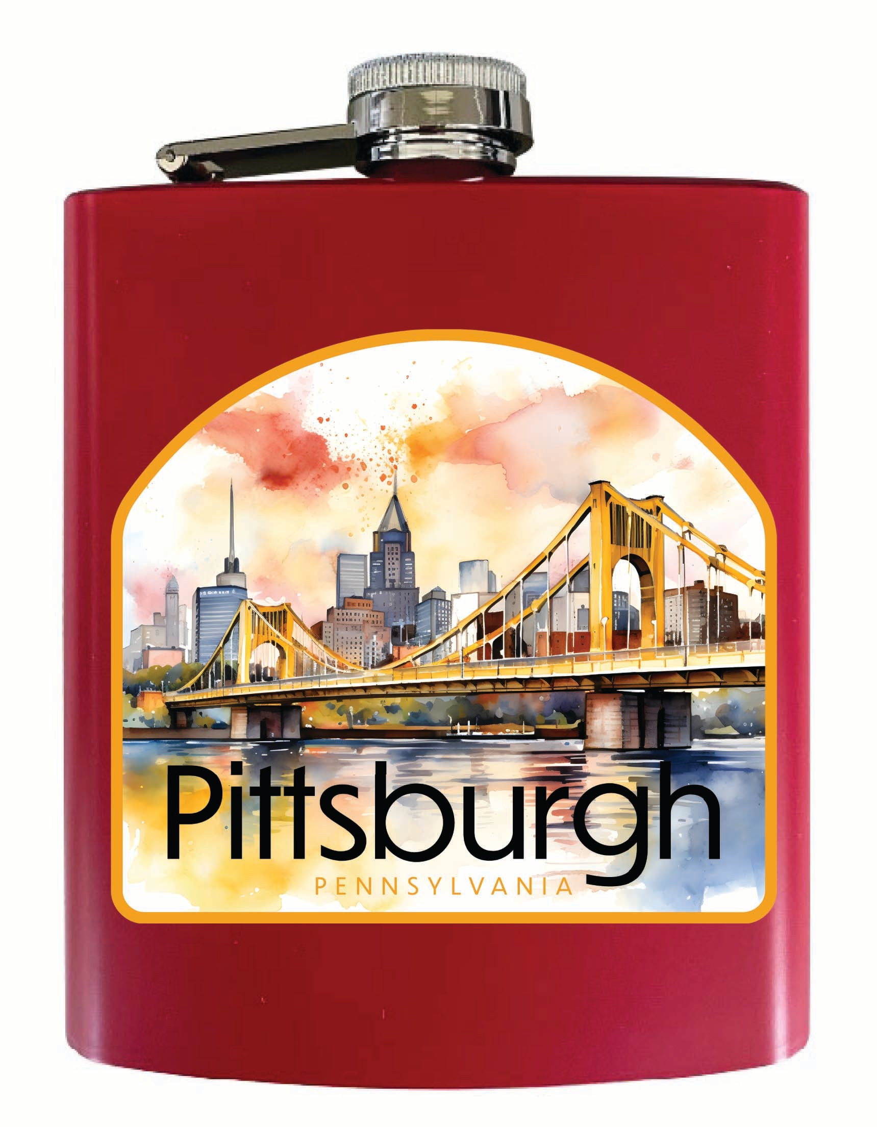 Pittsburgh Pennsylvania Yellow Bridge Design Souvenir 7 oz Steel Flask ...