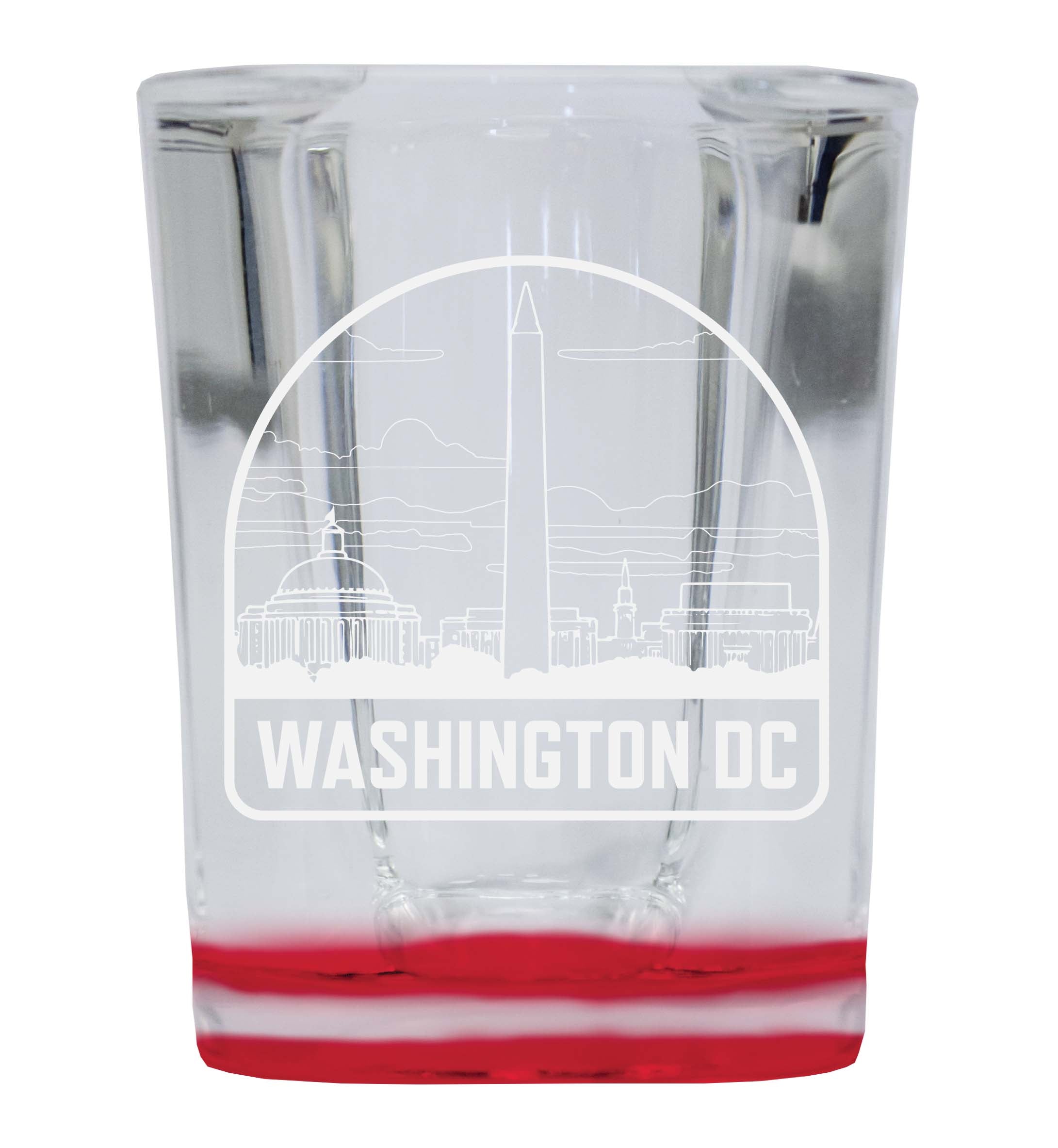 Washington DC Souvenir 2 Ounce Engraved Shot Glass Square Red Base 4 ...