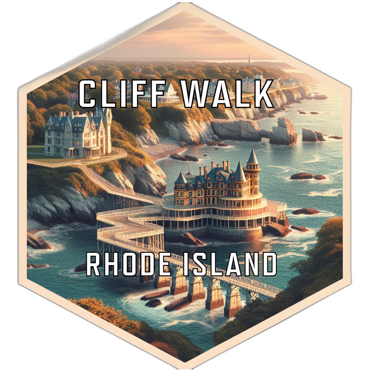 Cliff Walk Rhode Island Souvenir Travel Destination Die Cut Hexagon Fr ...