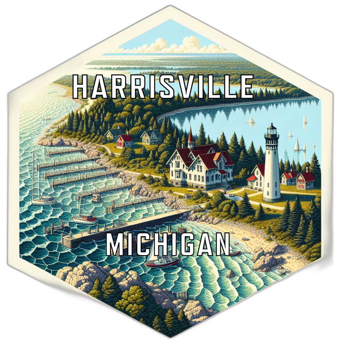 Harrisville Michigan Souvenir Travel Destination Die Cut Hexagon Fridge ...