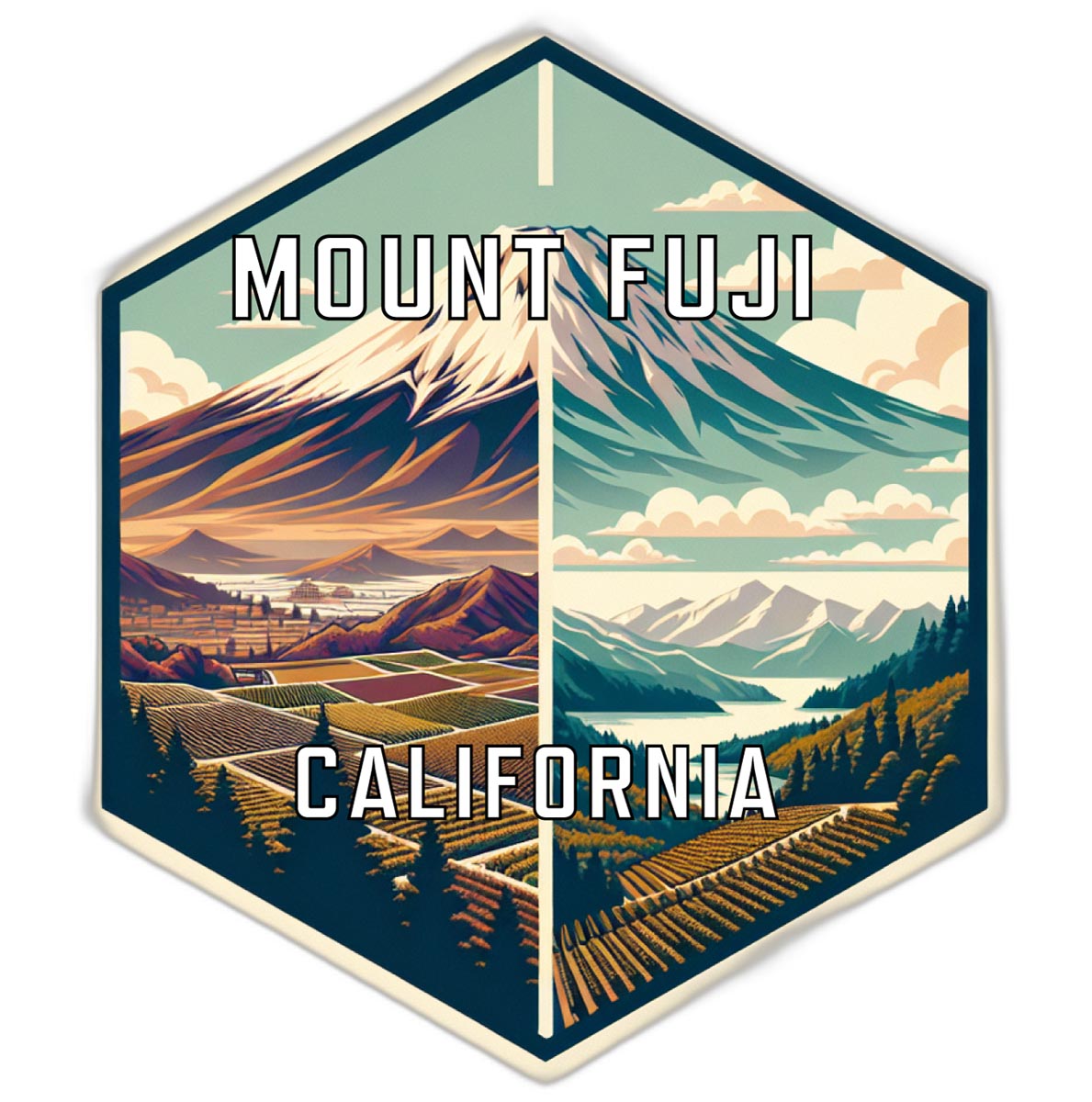 Mount Fuji California Souvenir Travel Destination Die Cut Hexagon ...