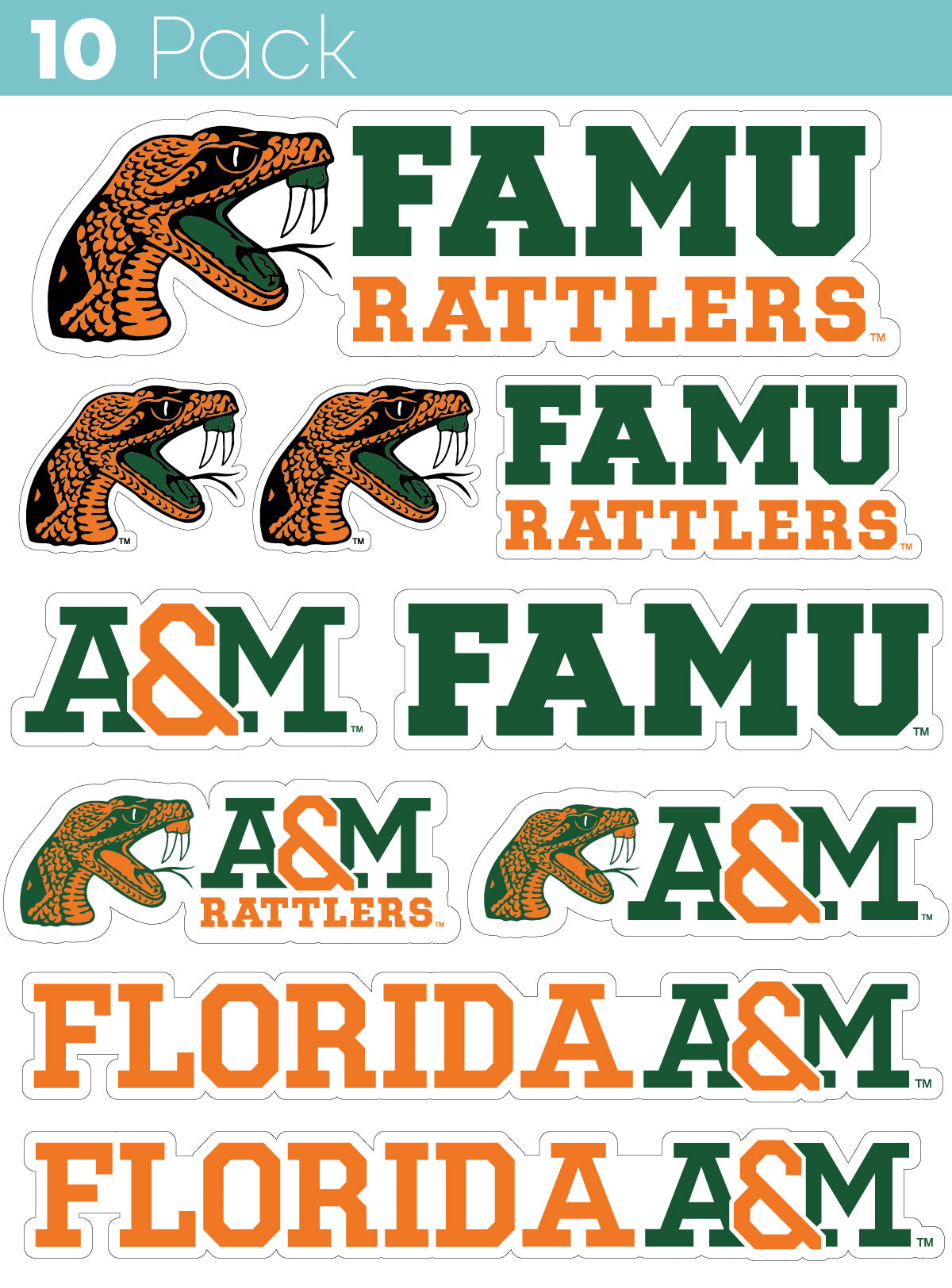 Florida A&M Rattlers 10-Pack, 4 inches in size on one of its sides NCA ...