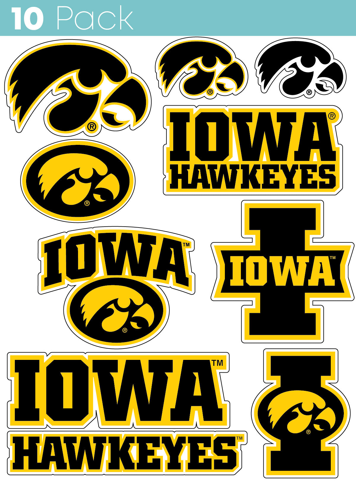 Iowa Hawkeyes 10-Pack, 4 inches in size on one of its sides NCAA Durab ...