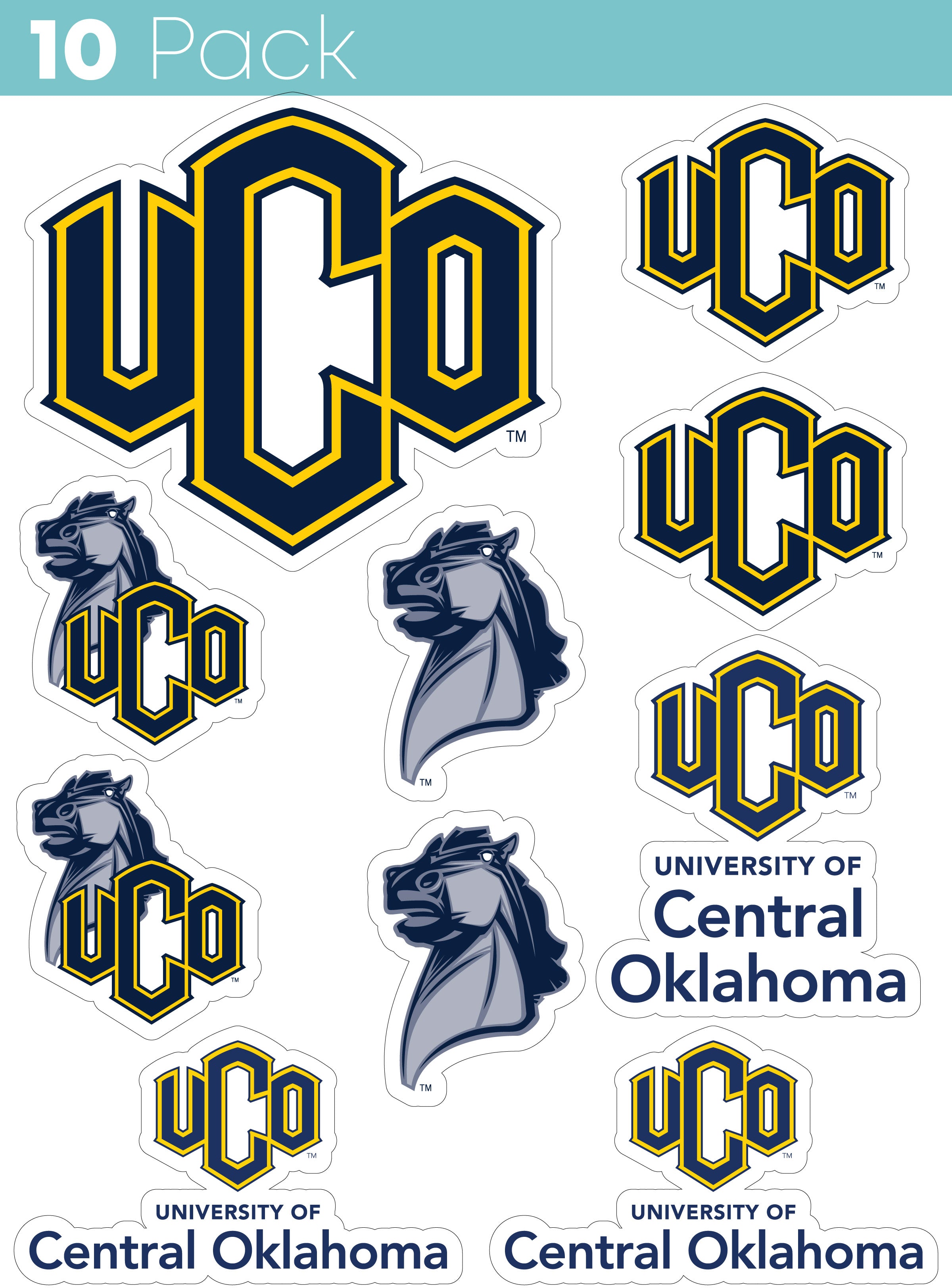 University of Central Oklahoma Bronchos 10-Pack, 4 inches in size on o ...
