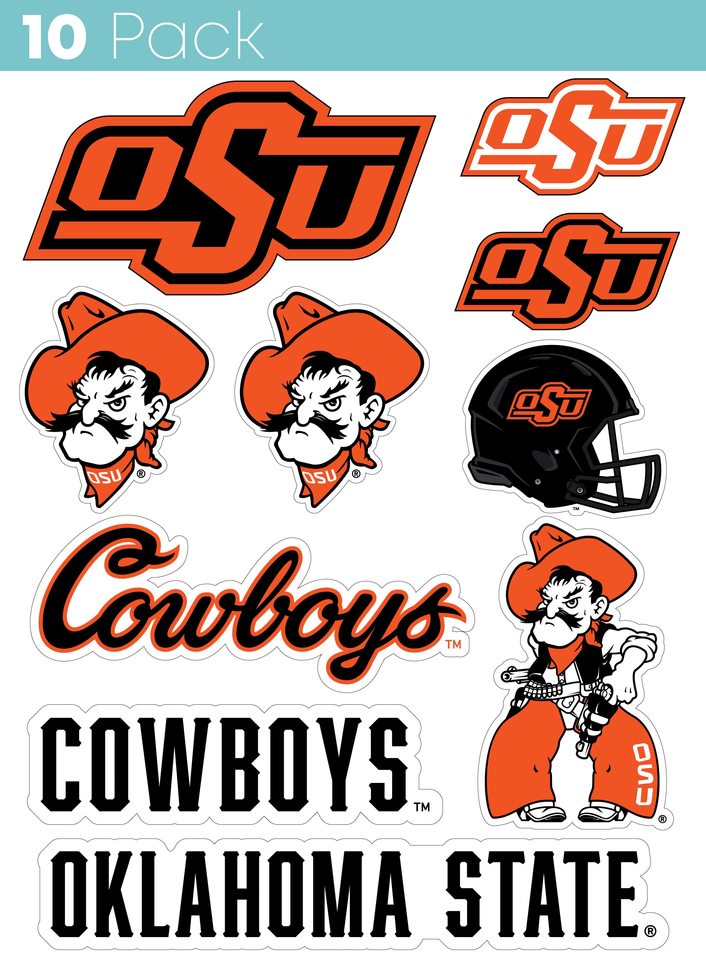 Oklahoma State Cowboys 10-Pack, 4 inches in size on one of its sides N ...