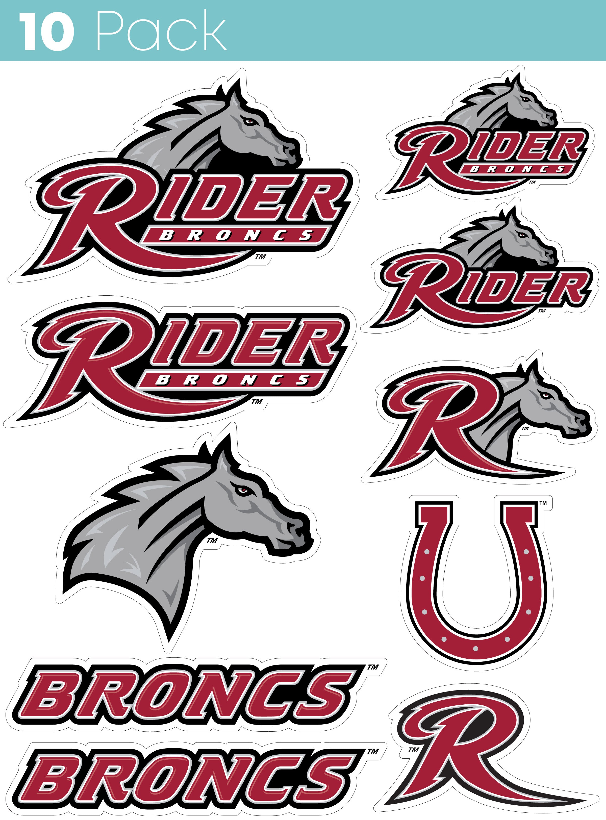 Rider University Broncs 10-Pack, 4 inches in size on one of its sides ...