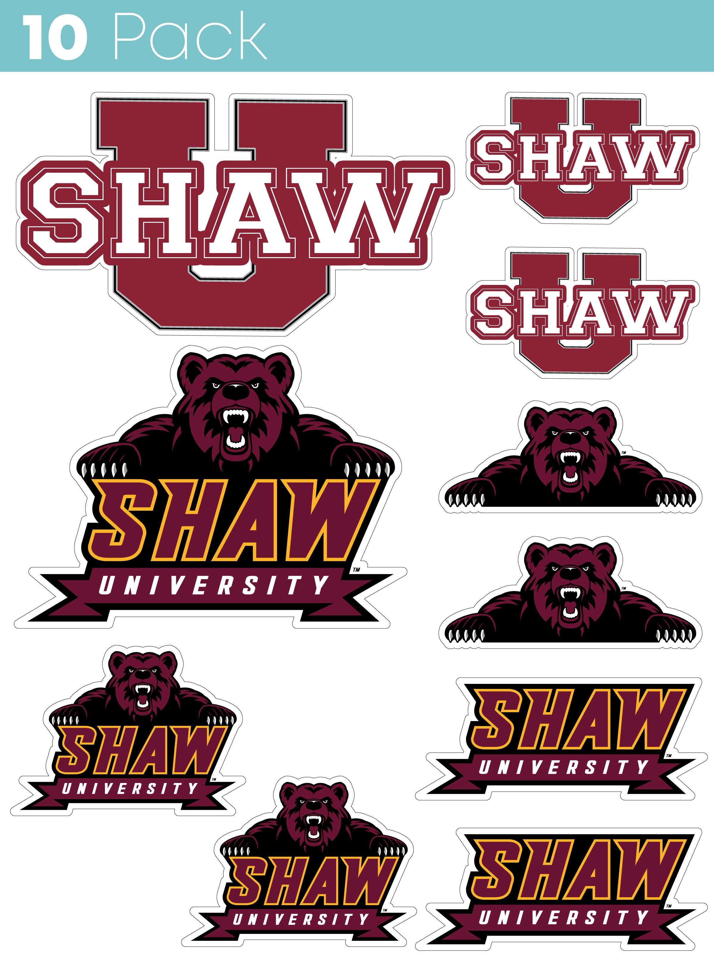Shaw University Bears 10-Pack, 4 inches in size on one of its sides NC ...