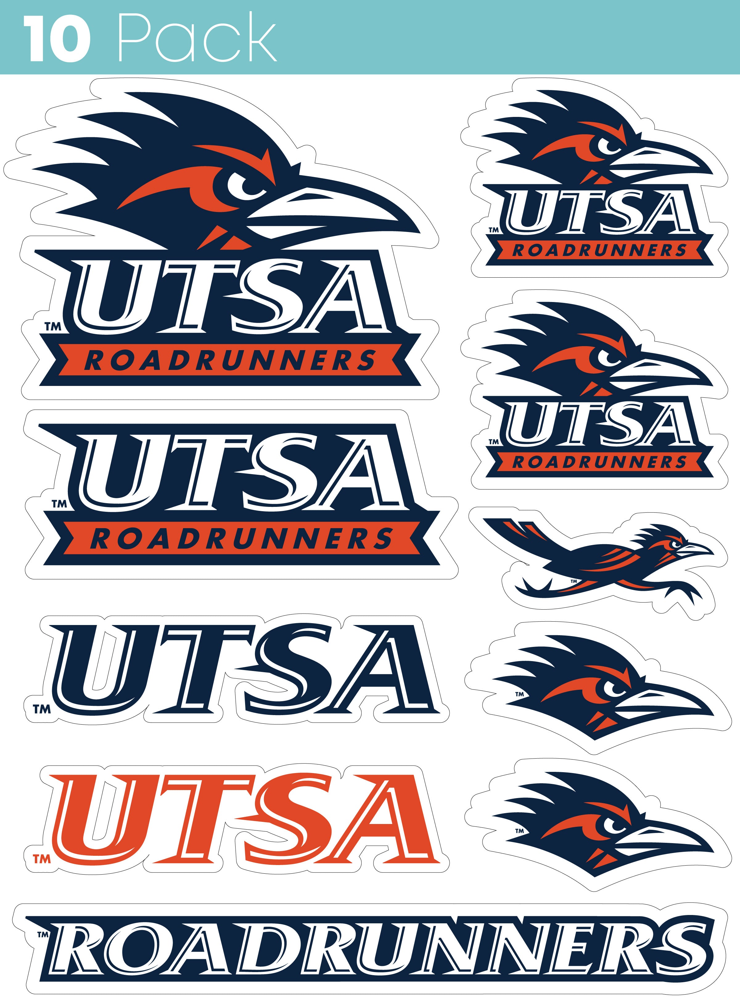 UTSA Road Runners 10-Pack, 4 inches in size on one of its sides NCAA D ...