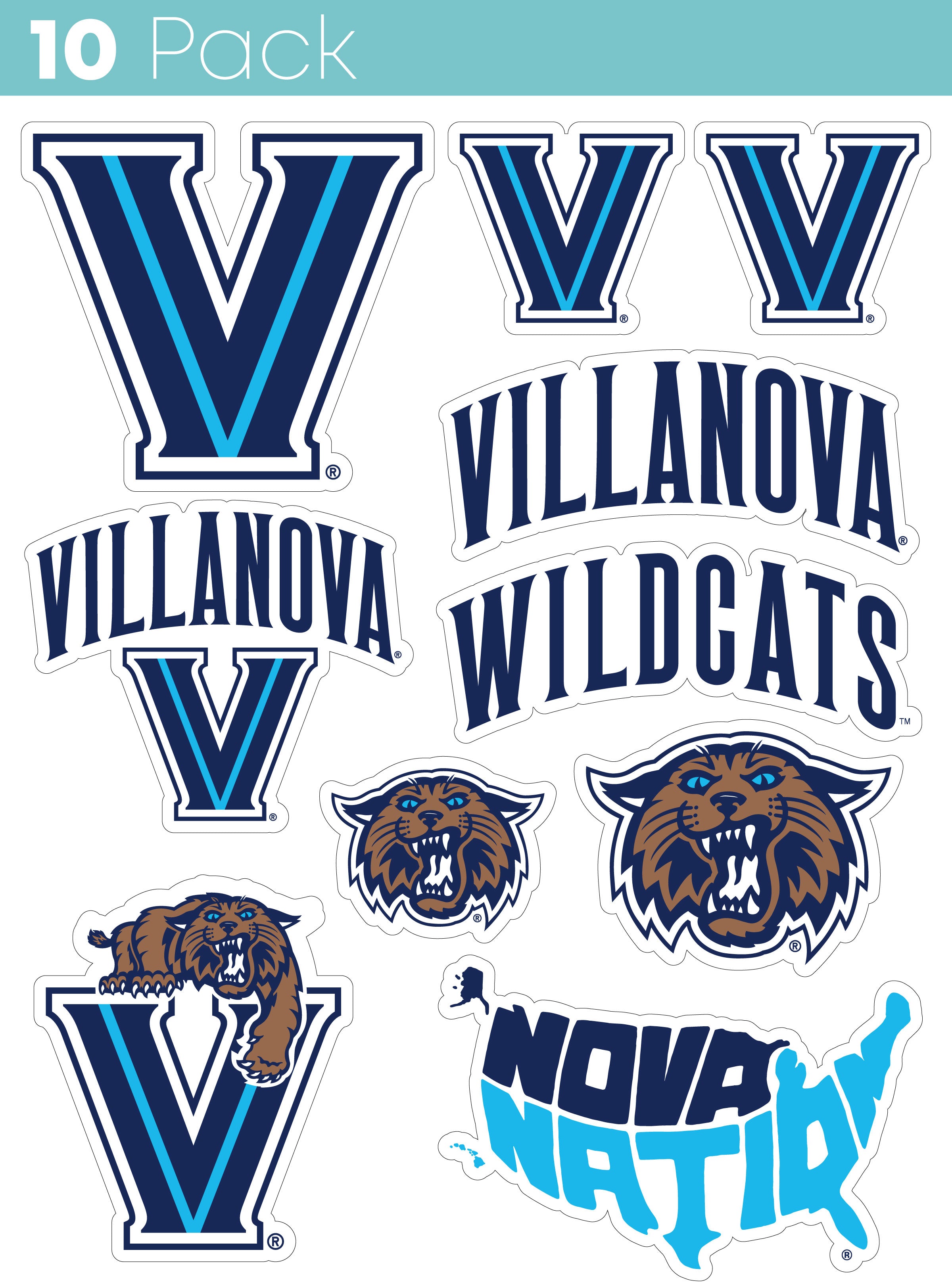 Villanova Wildcats 10 Pack Collegiate Vinyl Decal Sticker – R & R INC.