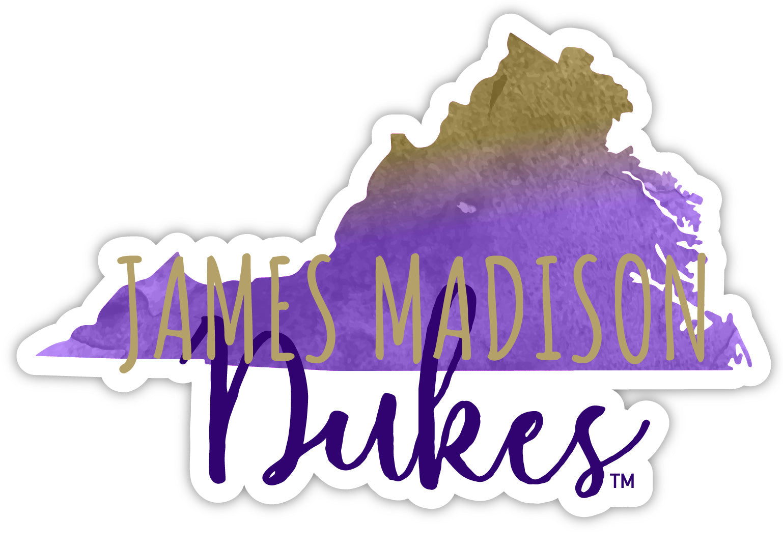 James Madison Dukes 4-Inch Watercolor State Shaped NCAA Vinyl Decal St ...